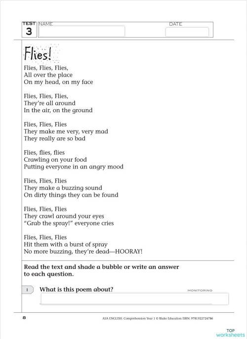Test 3 Flies. Interactive worksheet | TopWorksheets