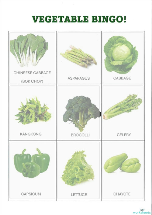 Vegetable Bingo 2. Interactive worksheet | TopWorksheets