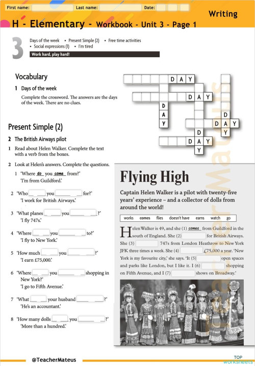 2 - Elementary Workbook - Unit 3 - Page 1 - Writing TM03XX. Interactive ...