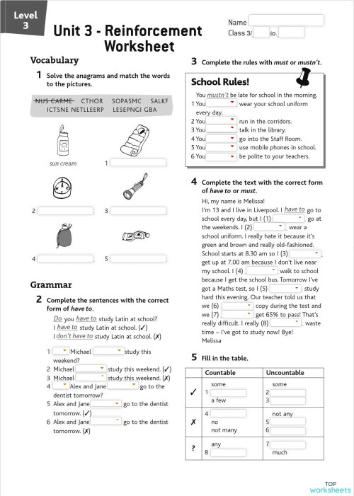 ใบงาน Unit 3 (ม.3). Interactive worksheet | TopWorksheets