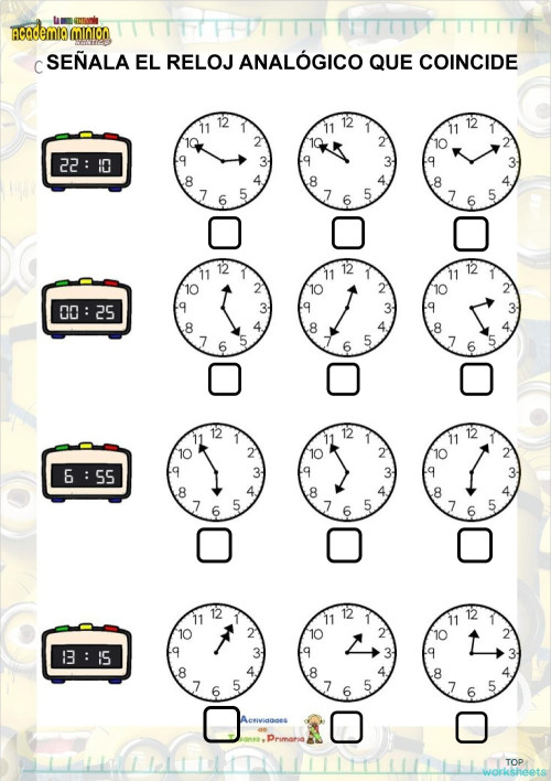 HORAS EN PUNTO Y MEDIA. Ficha interactiva | TopWorksheets