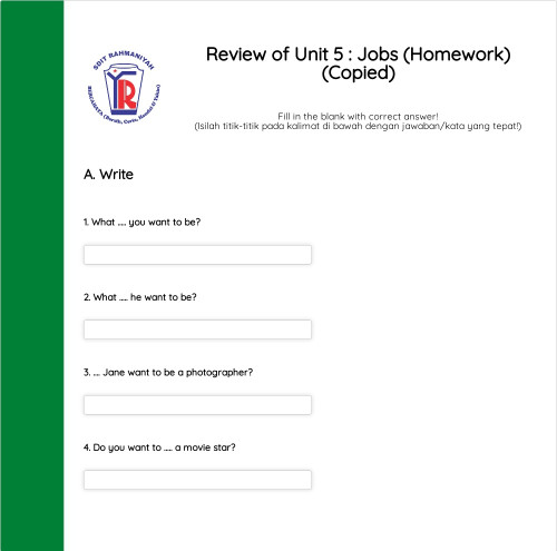 Review of Unit 5 : Jobs (Homework) (Copied). Interactive worksheet ...