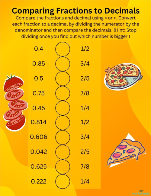Comparing Fractions to Decimals. Interactive worksheet | TopWorksheets