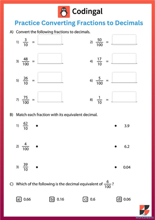 M_04M09L33_WC01_Converting Fractions_to_Decimals_1. Interactive worksheet | TopWorksheets