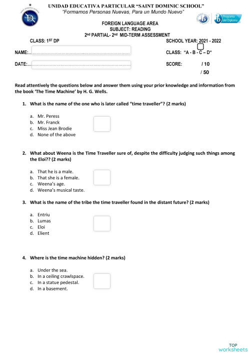 The time machine lesson. Interactive worksheet | TopWorksheets