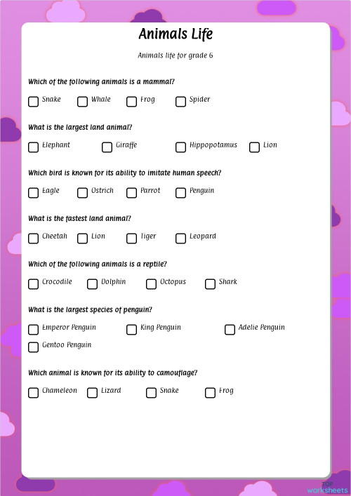 Animals Life. Interactive worksheet | TopWorksheets