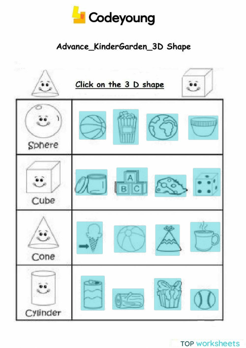3 d shapes matching. Interactive worksheet | TopWorksheets
