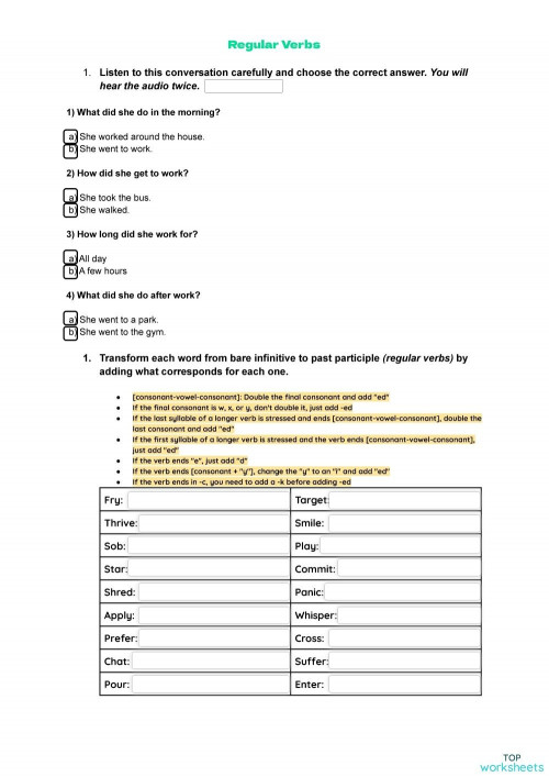 Regular Verbs. Interactive worksheet | TopWorksheets