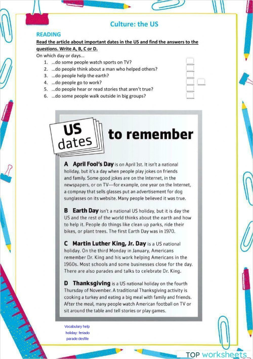 Culture: the US. Interactive worksheet | TopWorksheets