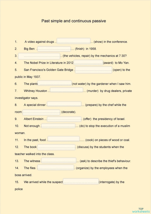 Past simple and continuous passive. Interactive worksheet | TopWorksheets