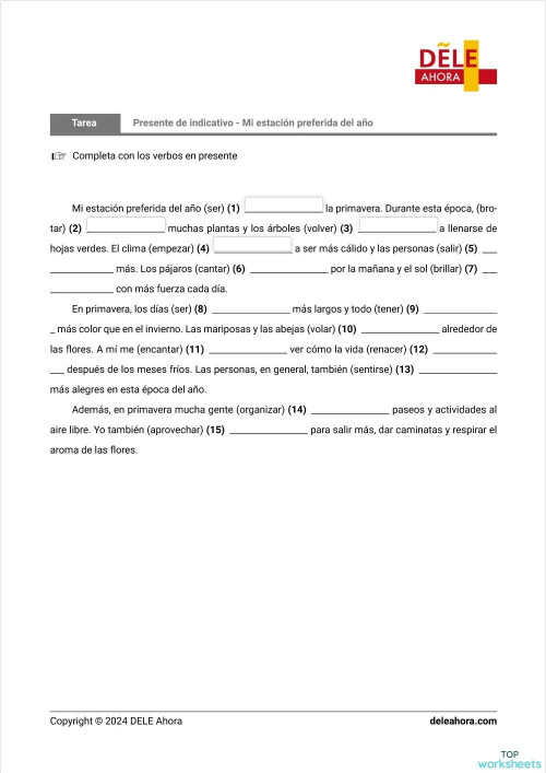 Presente de indicativo. Ficha interactiva | TopWorksheets