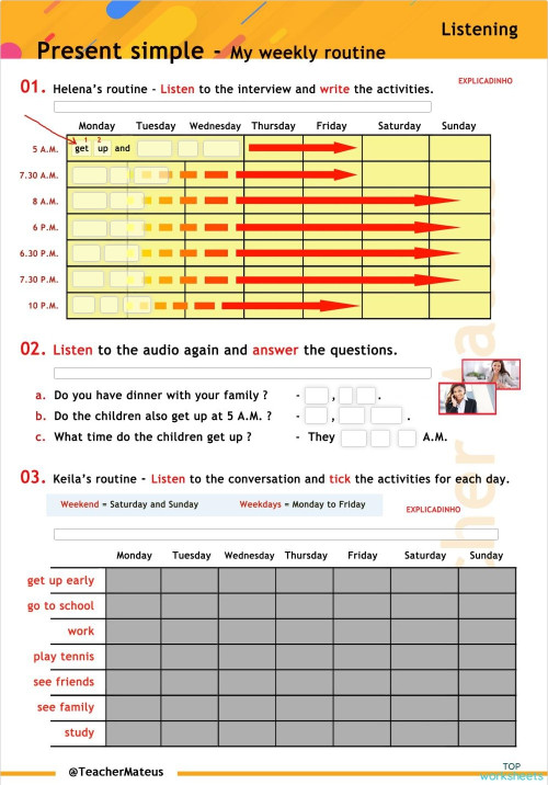 Present Simple - My weekly Routine - Listening - TM0130. Interactive ...