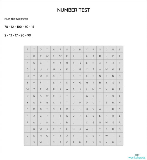 NUMBER TEST. Interactive worksheet | TopWorksheets