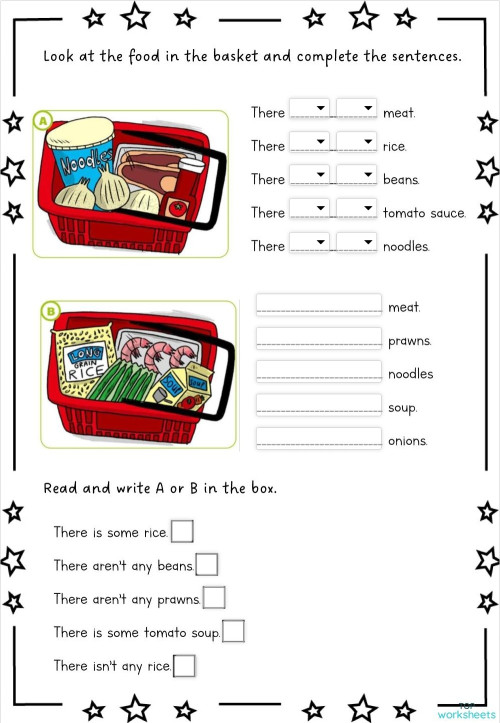 there is / isn't / are / aren't 1. Ficha interactiva | TopWorksheets