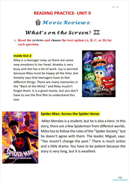 READING PRACTICE-UNIT 9. Interactive worksheet | TopWorksheets