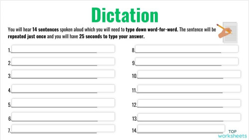 Dictation - Versant practice. Interactive worksheet | TopWorksheets