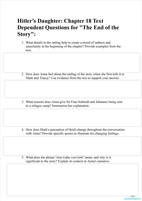 Hitler's Daughter Chapter 18 Text Dependent Questions. Interactive ...