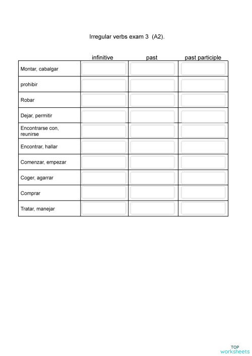 A2 irregular verbs 3. Ficha interactiva | TopWorksheets