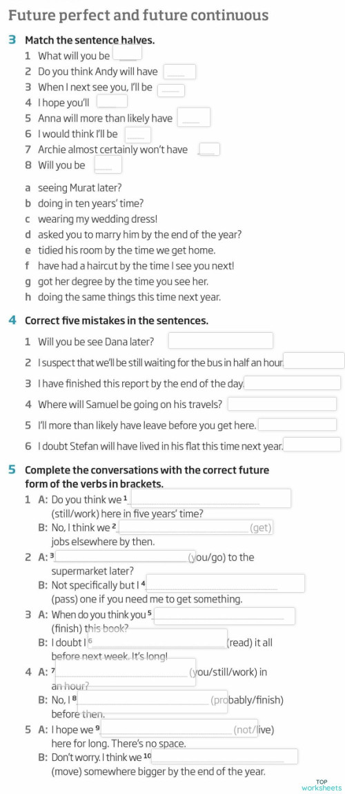 Future perfect/future continuous. Interactive worksheet | TopWorksheets