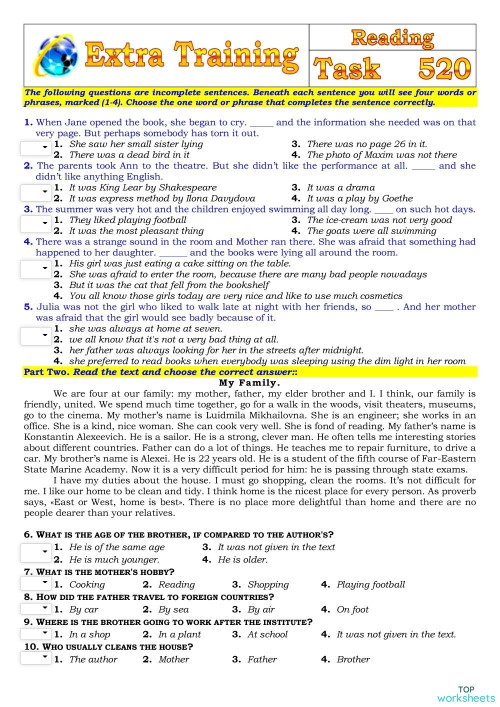 Extra Training 520. Interactive worksheet | TopWorksheets