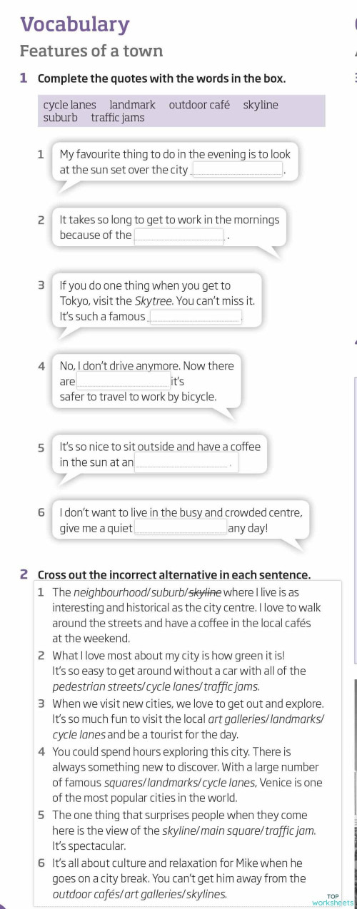 Vocabulary town. Interactive worksheet | TopWorksheets