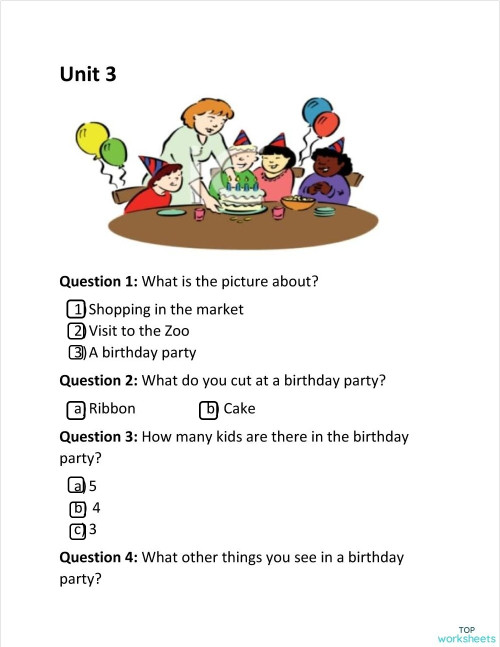 At The Birthday Party. Interactive worksheet | TopWorksheets