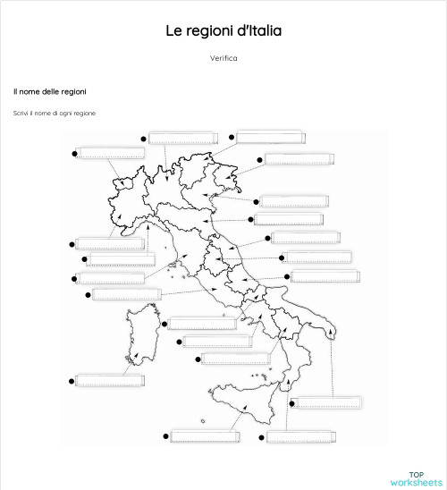 Le regioni d'Italia. Scheda interattiva | TopWorksheets