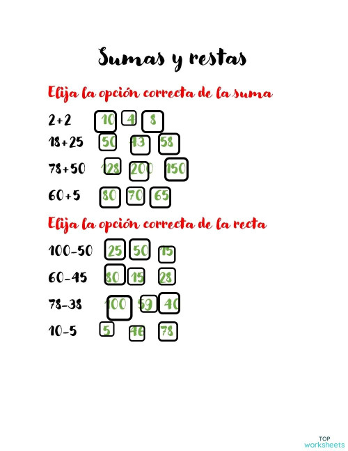 matematica suma y resta. Ficha interactiva | TopWorksheets