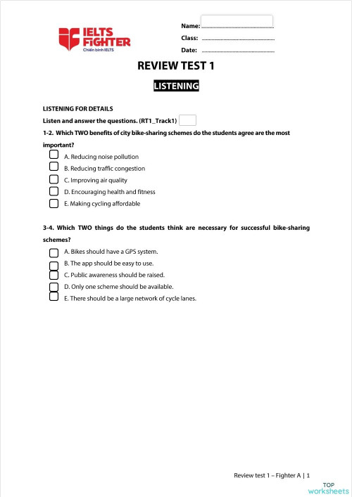 Review Test 1. Interactive worksheet | TopWorksheets