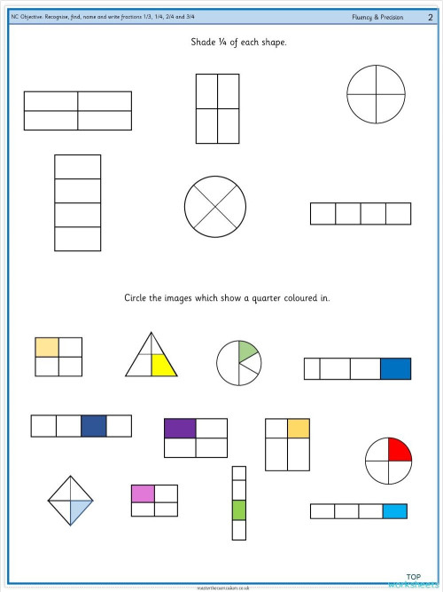 recognise 1/3, 1/4, 2/4. Interactive worksheet | TopWorksheets
