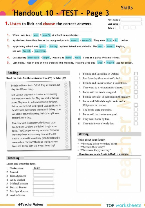Handout 10 - TEST - Page 3 - Reading and Listening. Interactive ...