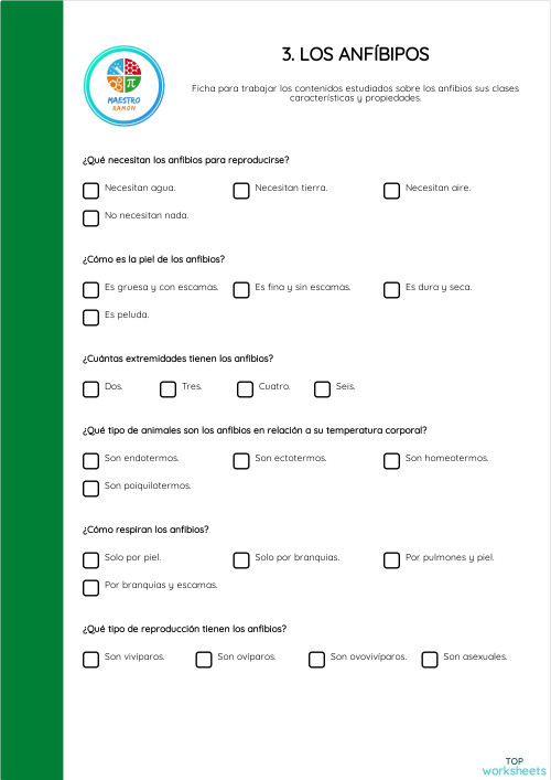 3. LOS ANFIBIOS. Ficha interactiva | TopWorksheets