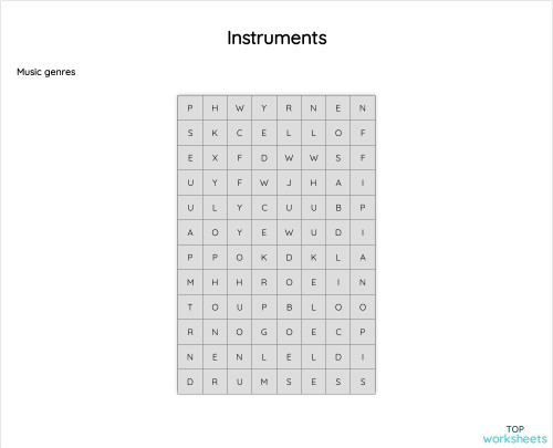 Instruments. Interactive worksheet | TopWorksheets