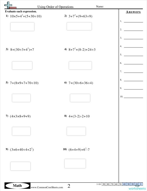 Order of Operations Challenge 1. Interactive worksheet | TopWorksheets