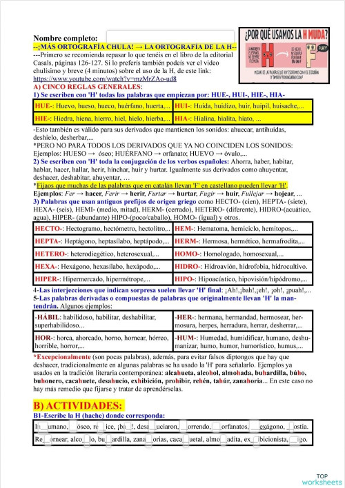 Ortografía: fichas interactivas y ejercicios online | TopWorksheets