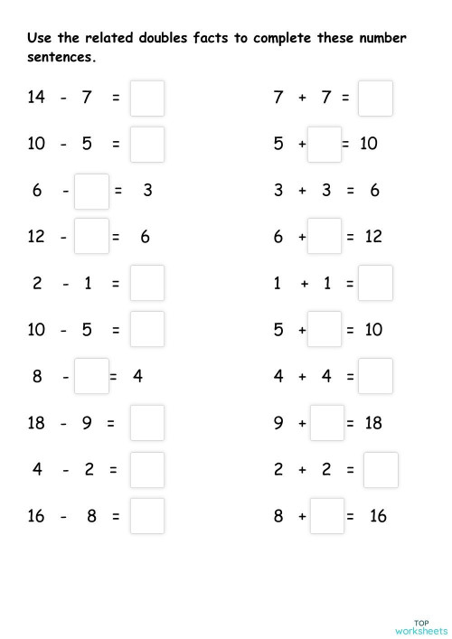 Use Related Doubles Facts. Interactive worksheet | TopWorksheets