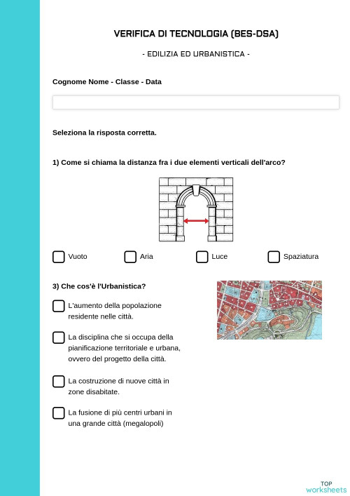 VERIFICA DI TECNOLOGIA (BES-DSA). Scheda interattiva | TopWorksheets