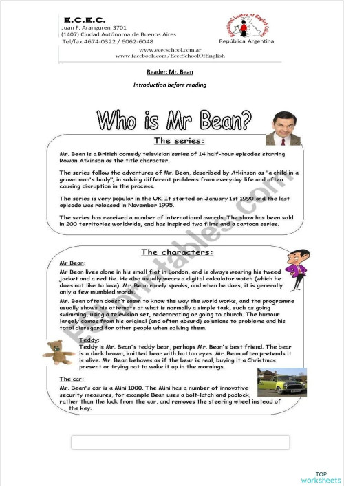 READER MR BEAN INTRODUCTION. Interactive worksheet | TopWorksheets