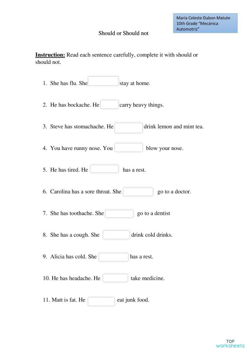 Should or should not-Maria Celeste. Interactive worksheet | TopWorksheets