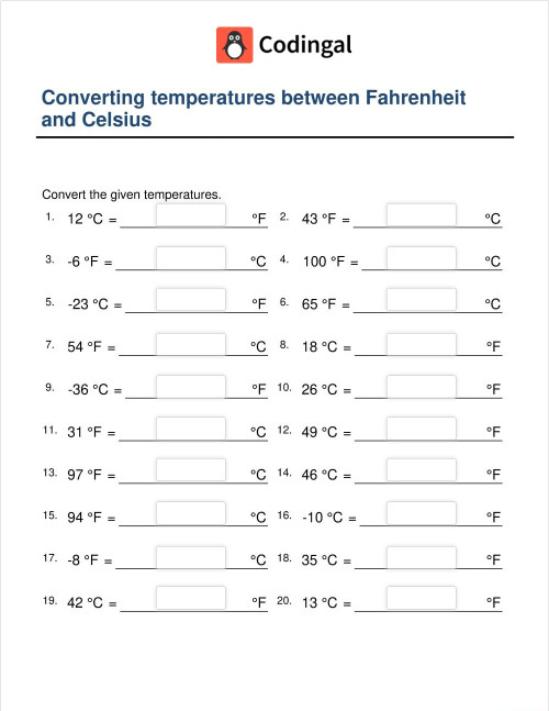 M_G04M13L43_WE01_Converting temperatures between Fahrenheit and Celsius. Interactive worksheet ...