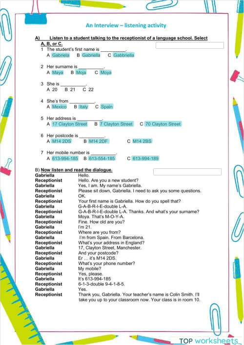 Interview. Interactive worksheet | TopWorksheets