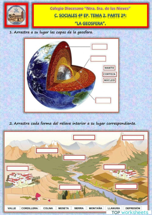 Tema 2. 2ª Parte. La geosfera.. Ficha interactiva | TopWorksheets