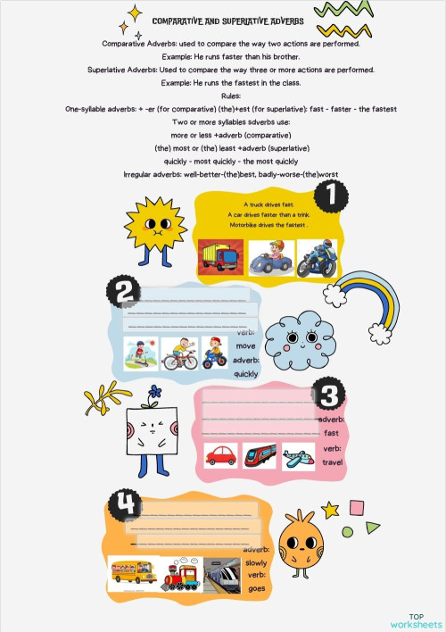 Adverbs and transportation. Interactive worksheet | TopWorksheets