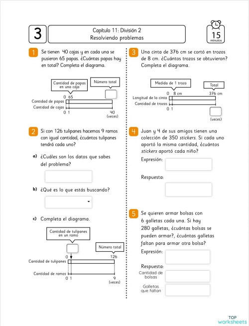 Repartir en partes iguales. Ficha interactiva | TopWorksheets