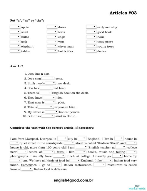 Articles 3. Interactive worksheet | TopWorksheets