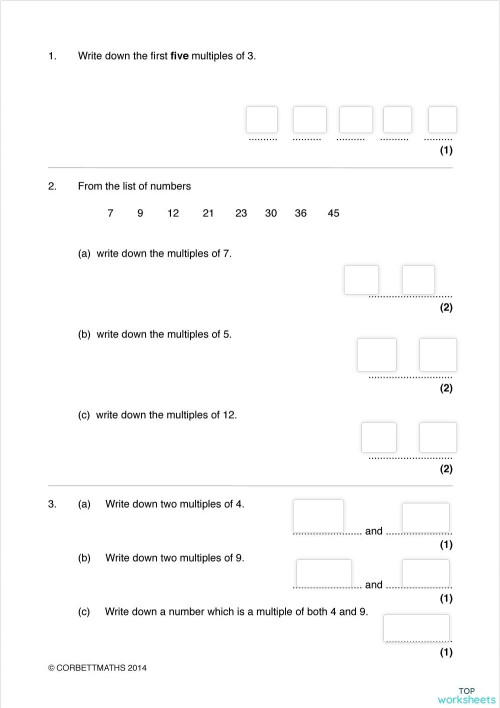 Multiples and Factors. Interactive worksheet | TopWorksheets
