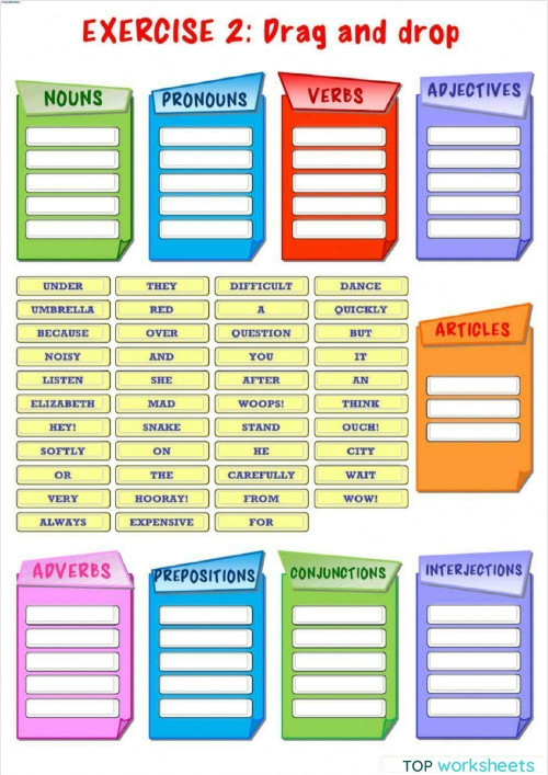 Parts of speech. Interactive worksheet | TopWorksheets