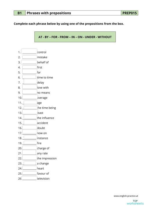 Prepositions 1. Interactive worksheet | TopWorksheets