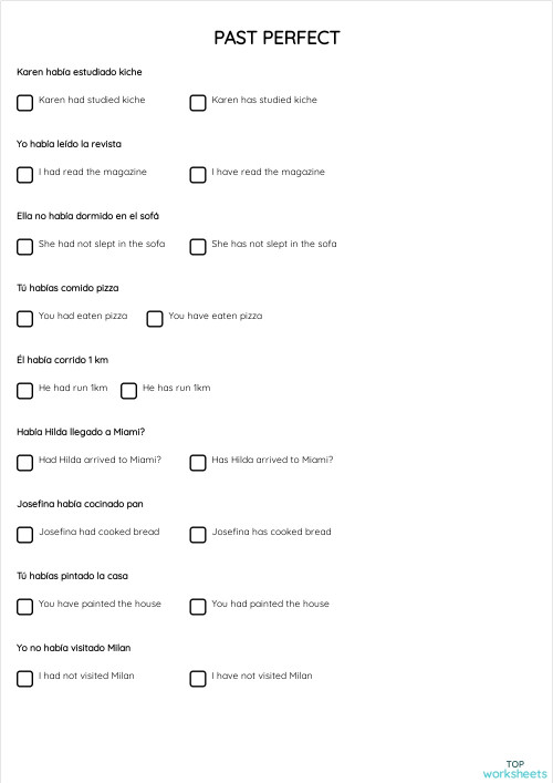 PAST PERFECT. Interactive worksheet | TopWorksheets