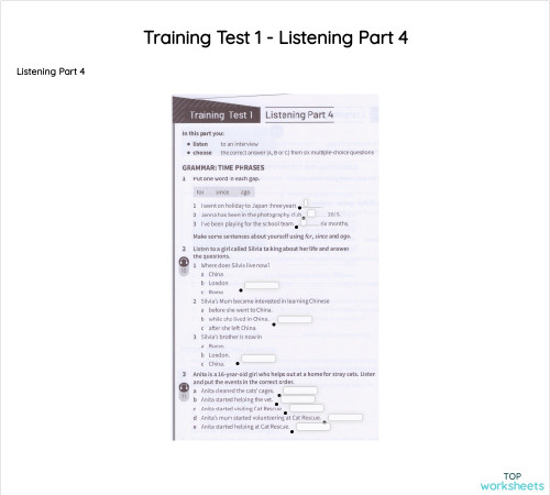 Training Test 1 - Listening Part 4. Interactive worksheet | TopWorksheets